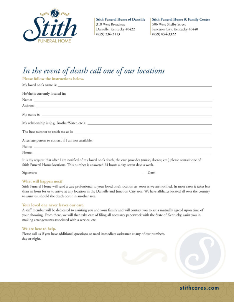 Forms Library - Stith Funeral Home
