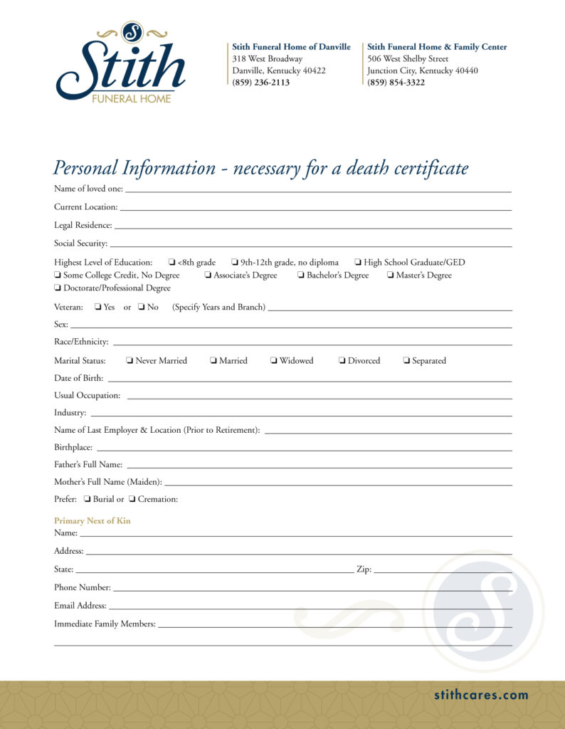 Forms Library - Stith Funeral Home